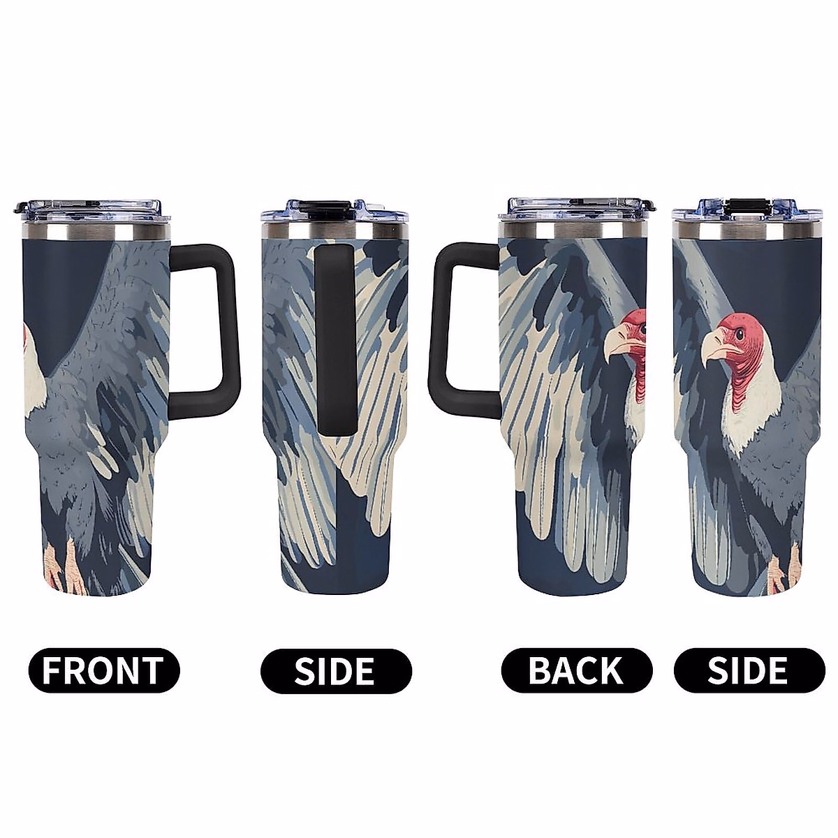 Flying Vulture Large Capacity Insulated Car Cup Travel Coffee Mug 40 Oz Reusable Tumblers with Straw and Lid
