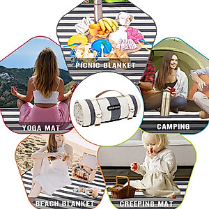 G GOOD GAIN Waterproof Picnic Blanket Portable with Carry Strap for Beach Mat or Family Outdoor Camping Party, Park Blanket for Grass Park, Hiking, Travel, Concerts (Denim Blue)