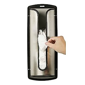 Kitchen Plastic Bag Organizer (Single Pack) Silver, By Home Basics | Metal and Plastic Baggie Organizer | Wall-Mounted Bag Dispenser For Plastic Bags | Installation Hardware Included