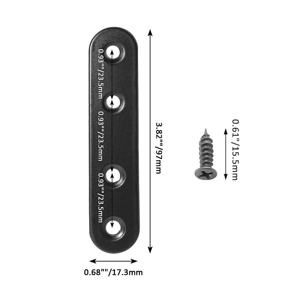 Rierdge 8 Sets 4 Inch Stainless Steel Flat Plate Straight Bracket Flat Metal Brace Bracket, 100mm Metal Brackets Mending Repair Plate Brace with Screws for Wood Straight Brace (Black)