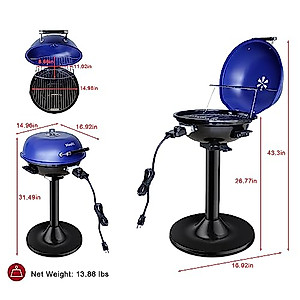 High Power 1800W Smokeless Non-Stick Indoor/Outdoor Electric Grill With Stand, ManVi 15-Serving Removable BBQ Grill Electric Barbecue Grill Portable Camping Grill For Apartment, Patio,Balcony, Kitchen
