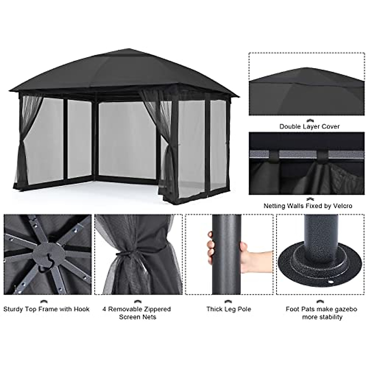 MASTERCANOPY Soft Top Outdoor Garden Gazebo for Patios with Netting Walls (10x10, Dark Gray)