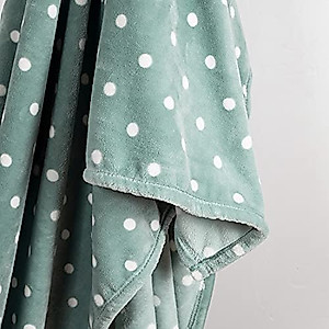 Kingole Flannel Fleece Microfiber Throw Blanket, Luxury Celadon Queen Size Dot Pattern Lightweight Cozy Couch Bed Super Soft and Warm Plush Solid Color 350GSM (90 x 90 inches)