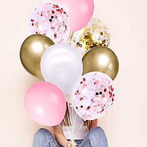 60pcs Pink Gold White Balloons Kit Latex 12 inch Pink Gold Confetti Balloons for Birthday Baby Shower Wedding Engagement Party Decorations