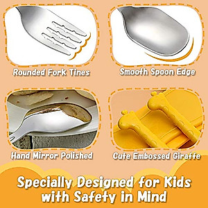 Toddler Utensils Kids Spoon and Fork Set 18/8 Stainless Steel Silverware BPA Free Cute Giraffe Child Flatware with Travel Case for Age 3+
