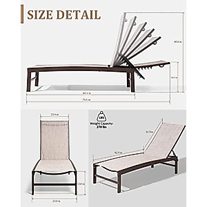 Patio Aluminum Chaise Lounge Chair, VredHom Set of 2 Outdoor Recliner Lounge Chair Sun Loungers, All Weather Chaise with 5 Adjustable Backrest and Lay Flat Positions for Garden, Balcony, Pool