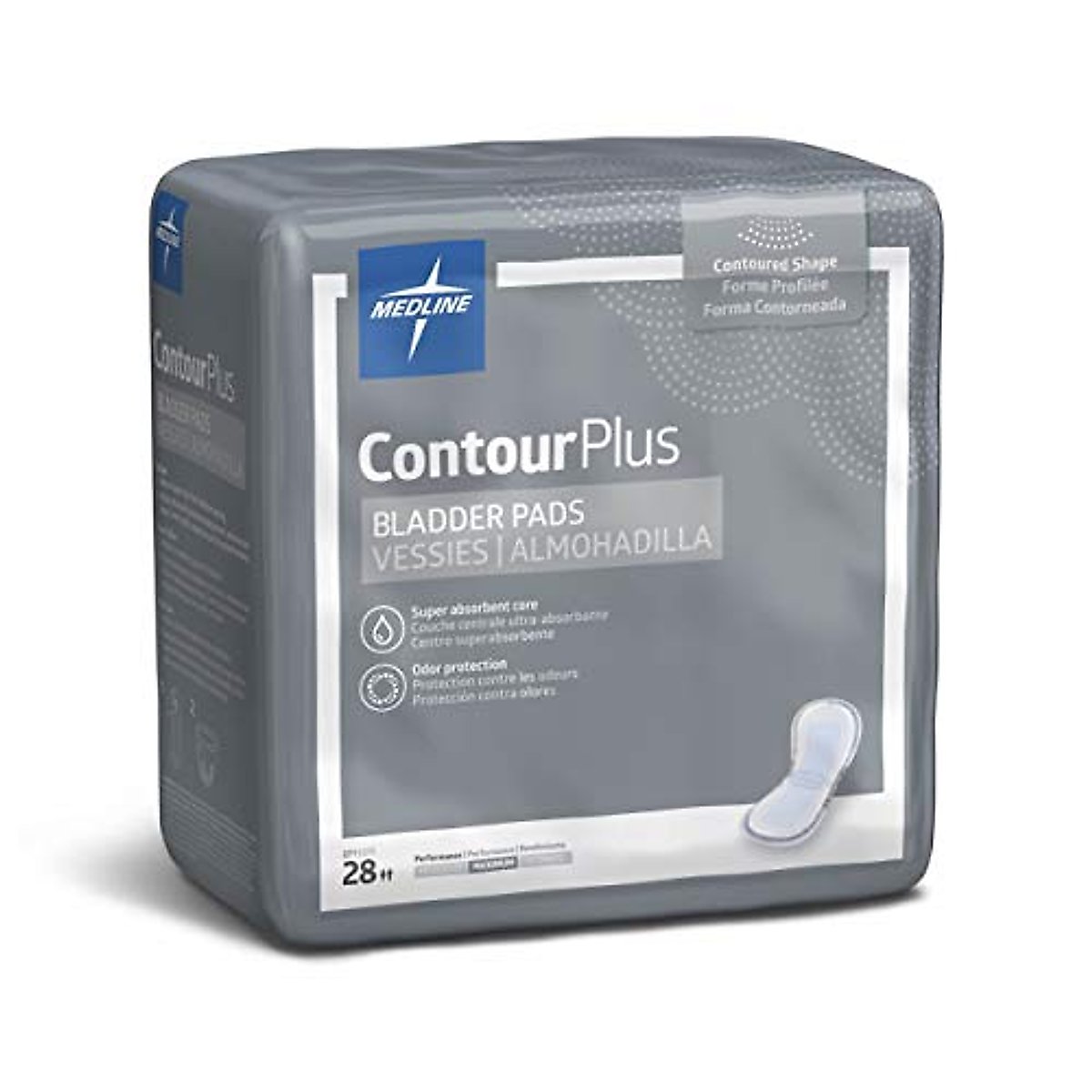 Medline ContourPlus Bladder Control Incontinence Pads, Maximum Absorbency, 6.5" x 13.5", 28 Count (Pack of 6)