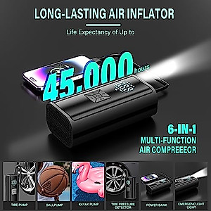 Salate Portable Air Compressor Tire Inflator, 150PSI Cordless 12V DC 2-Way Power Supply Air Pump 7800mAh Battery Capacity Tire Pump with 6”Screen Suitable for Cars Motorcycles E-Bikes