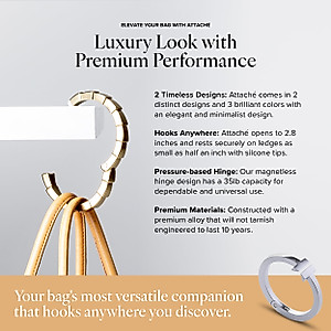 Attaché Purse Hanger for Table, Purse Hook - Magnetless Bag Hanger, Purse Holder - 35lb Capacity Purse Hook for Table, Backpack Hanger, Bag Hooks for Tables - Divina Gold