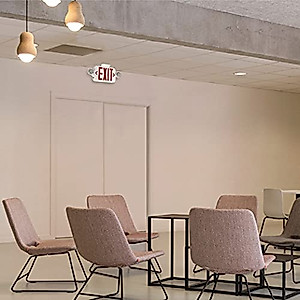 Hubbell Lighting CCRRC Emergency Exit Sign, Remote Compatible Combination Emergency Light and Exit Sign for Stair-Wells, Hallways, Offices, 2 Fully Adjustable LED Heads, White with Red EXIT Letters