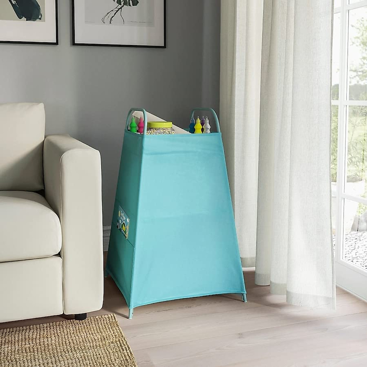 Storage with compartments, turquoise organiz (polyester)