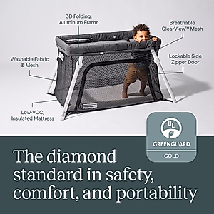 Guava Lotus Travel Crib Bundle with Two Cotton Sheets & Mattress | Play Yard with Lightweight Backpack Design | Certified Baby Safe Portable Crib | Folding Portable Playpen for Babies & Toddlers