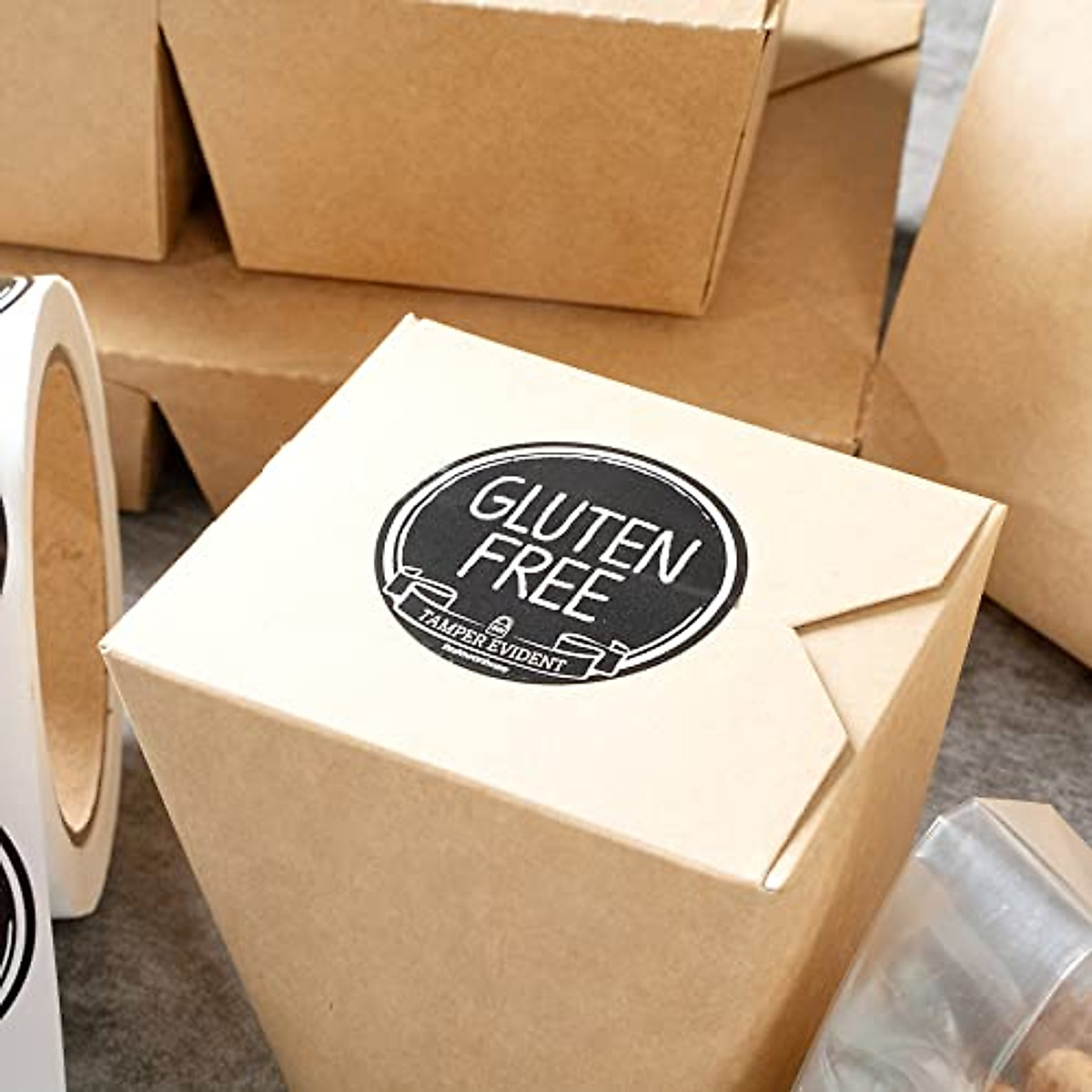 Restaurantware Label Tek 2 Inch Tamper-Evident Stickers For Gluten Free Food 500 Rolled Tamper Seal Stickers - Chalkboard Design For Safe Food Delivery Black With White Font Plastic To Go Stickers
