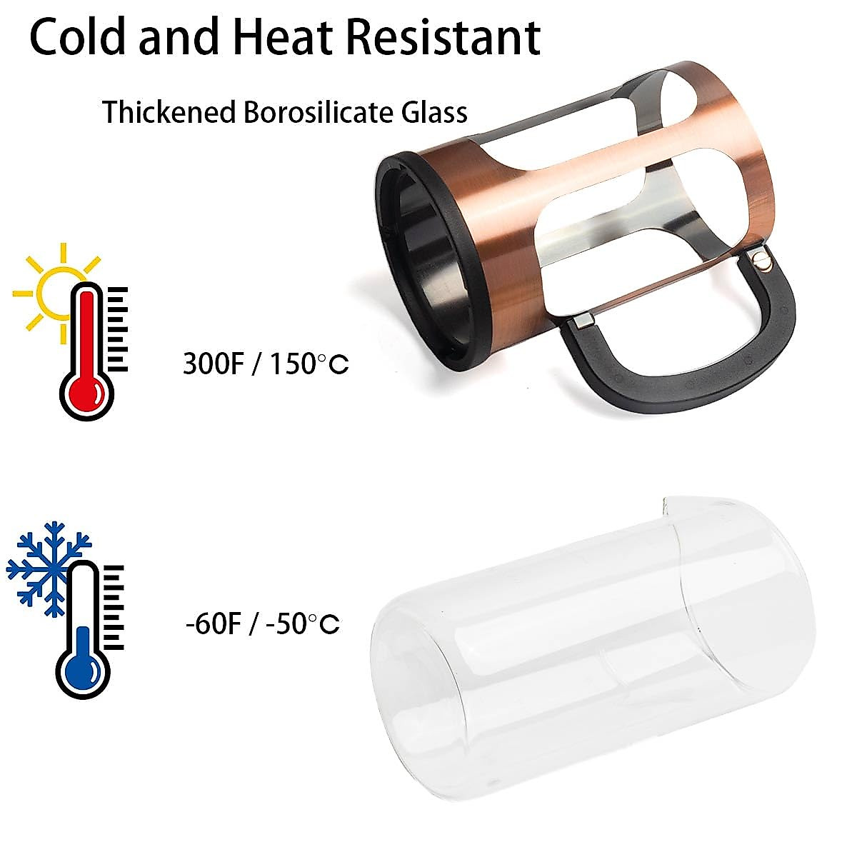 ADAMITA French Press Coffee Maker 8 cups 34 oz 304 Stainless Steel Coffee Press with 4 Filter Screens, Easy Clean Heat Resistant Borosilicate Glass - Free 100% BPA… (Copper-NRA1-S, 34oz)