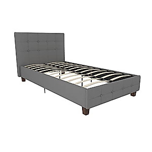 DHP Rose Upholstered Platform Bed with Button Tufted Headboard and Footboard, No Box Spring Needed, Twin, Gray Linen