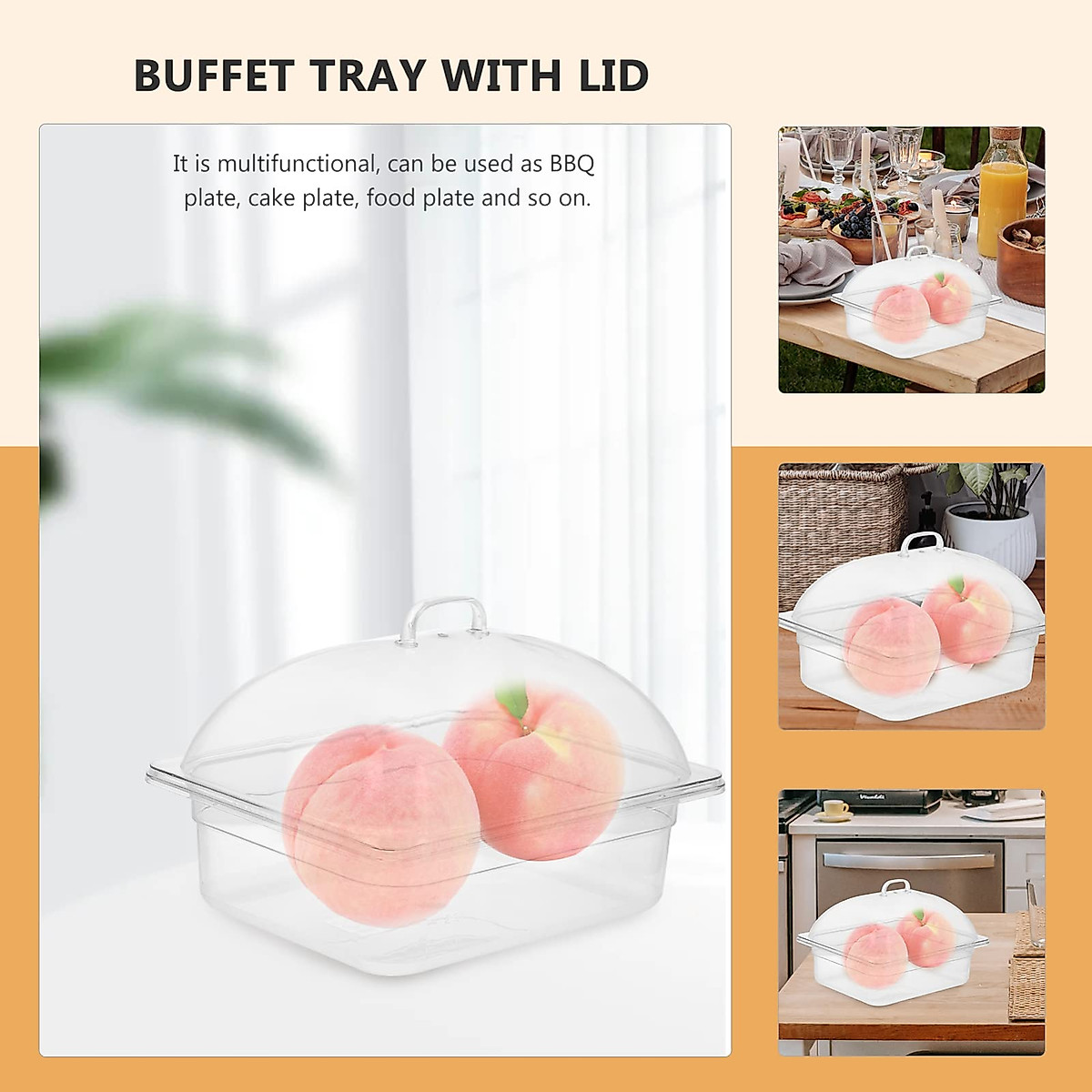 Rectangular Buffet Dish Clear Serving Tray with Dome Lid Buffet Tray Dome Cake Plate Server Platter Catering Platter for Party Food Fruit Dessert Cupcake 5L Buffets Food Plates