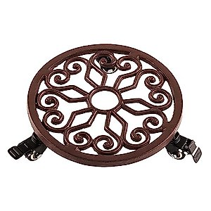 Idzo Cast Iron Caddy Plant Dolly with Lockable Caster Wheels for Indoor Outdoor Holds up 380 Lbs Pots Planter, 12 inch, Round Metal