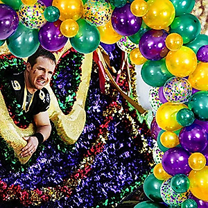 Mardi Gras Balloon Garland Kit,117PCS Deep Green Purple Gold Balloons with Confetti Balloons and Tail Moon Star Foil Balloons for Mardi Gras Fat Tuesday Decorations and Supplies
