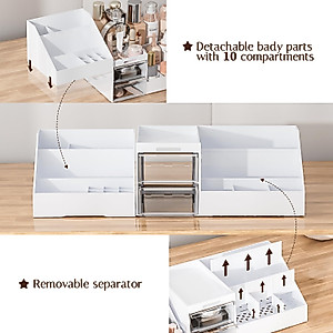 Makeup Organizer, Large Capacity with Drawers for Vanity, Makeup Brush, Nail Polish and Beauty Supplies White/Clear