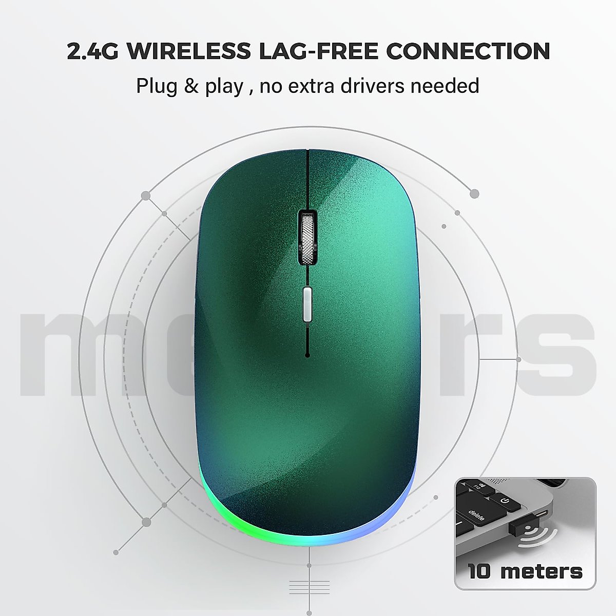 FENISIO Wireless Mouse, USB Computer Mouse 2.4G Rechargeable RGB Mouse Ultra Silent Cordless Mouse, Portable Computer Mouse for PC, Laptop, Desktop, MacBook, Windows (Aurora Purple)