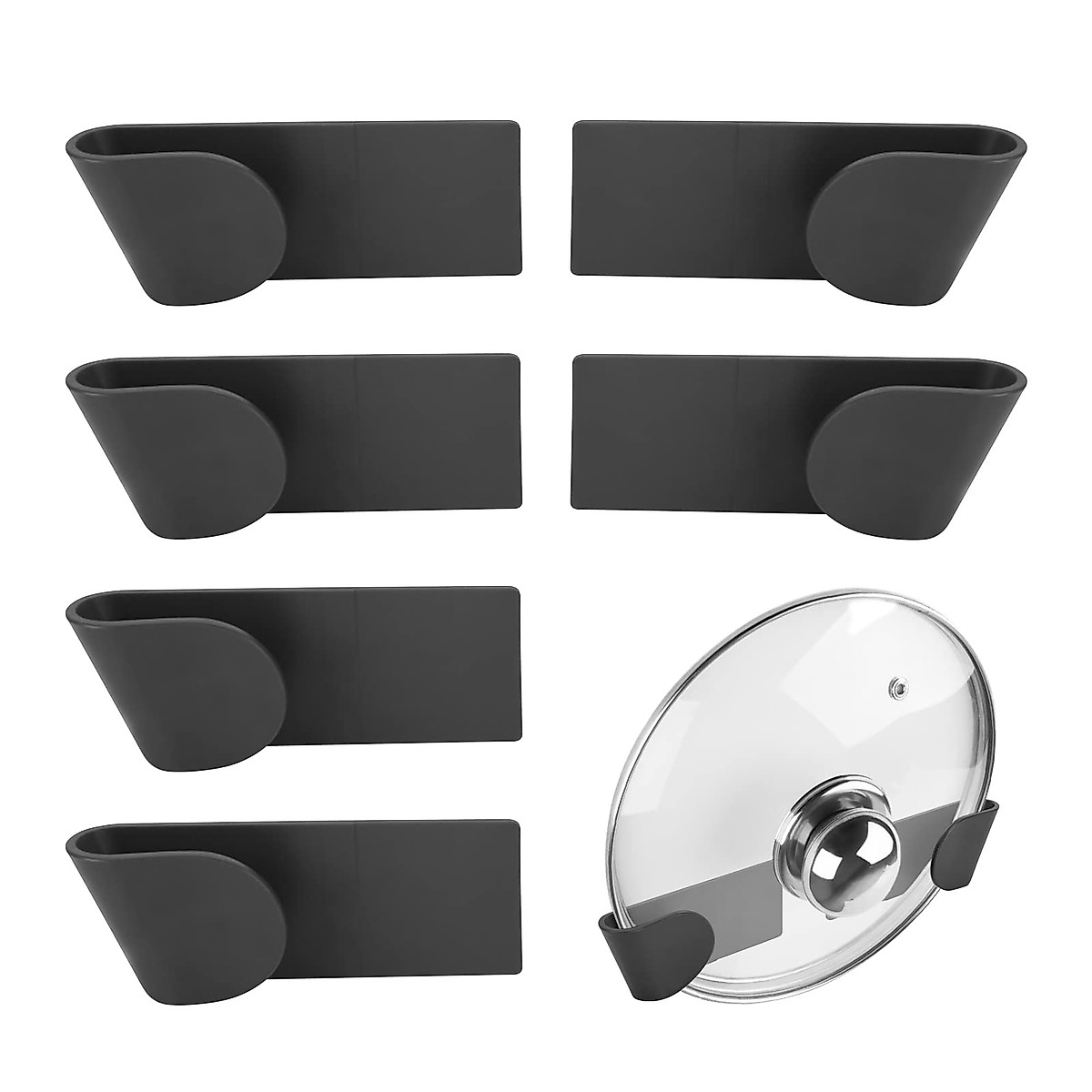 TOPINCN Pot Lid Holder, 6Pcs Household Punch‑Free Wall Mount Pot Lid Organizers Self Adhesive Pan Pot Lid Storage Rack Cabinet Doorback Organizer Kitchen Utensil Hanger for Home Kitchen Wall, Black