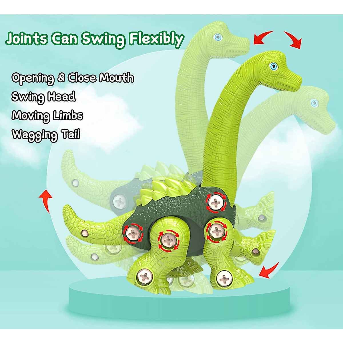 HAFUZIYN Dinosaur Toys for Kids, 4 Pack Take Apart Dinosaur Toys with Electric Drill for 3 4 5 6 7 8Year Old Boys and Girls, STEM Construction Building Play Toy for Christmas Birthday Gifts