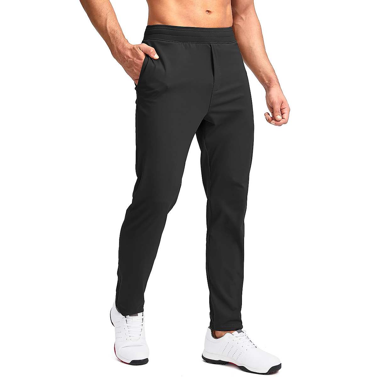 Pudolla Men's Golf Pants Stretch Sweatpants with Zipper Pockets Slim Fit Work Casual Joggers Pants for Men (Black Large)