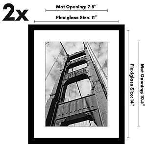 Americanflat 11x14 Picture Frame with Polished Plexiglass - Set of 2 - Use as 8x11 Frame with Mat or 11x14 Frame Without Mat - Galleria Collection - Gallery Wall Frame Set for Wall Display - Black