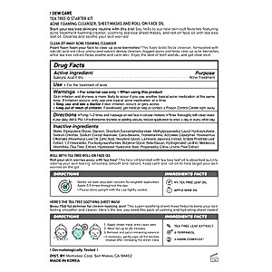 I Dew Care Skincare Set - Tea Tree-O Starter Kit | Salicylic Acid & Tea Tree Oil, Acne Care Treatment, Cleanser, Sheet Masks, and Roll-On Face Oil, Travel Size, TSA Friendly Size