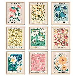 AnyDesign 9Pcs Flower Market Wall Art Prints Matisse Art Poster Decor Unframed Floral Drawing Posters Colorful Floral Room Decor for Gallery Room Aesthetic Living Room Bathroom Decor, 8x10inch