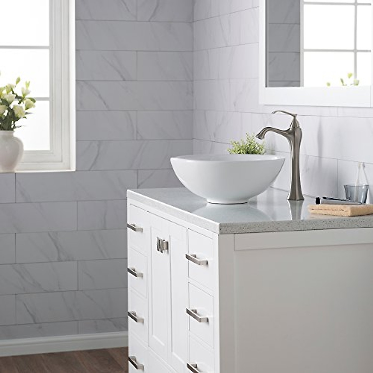 Kraus KCV-141 White Round Ceramic Bathroom Sink 15.7 Inch