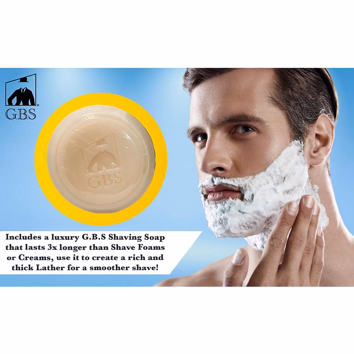 G.B.S Stainless Shaving Soap Bowl, Synthetic Stainless Brush, Luxurious Classy Modern Finish, 3 Pieces