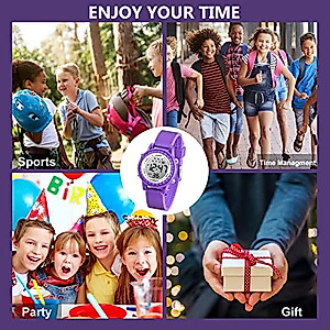 Venhoo Kids Watch Silicone Color Flashing Light Outdoor Sport Toddler Wrist Watch with Luminous Alarm Stopwatch for 3-12 Ages Little Girls Boys Child-Deep Purple