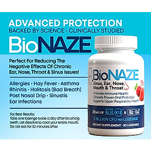 Bionaze Oral Probiotic K12 & BL-04 for Sinus, Tonsil Stones, Bad Breath, Post Nasal Drip, Throat, Mouth, Teeth & Gut - Improve Oral & Respiratory Health. Clinically Proven Oral Probiotic Strains 30 ct