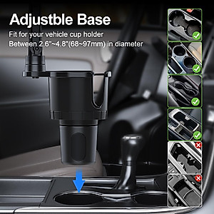 Cup Holder Phone Mount for Car, Adjustable Cup Holder Base Diameter Range is 2.5"- 4.1", Suitable for Most Car, Height and Angle Adjustment, Compatible with Most Smart Phones