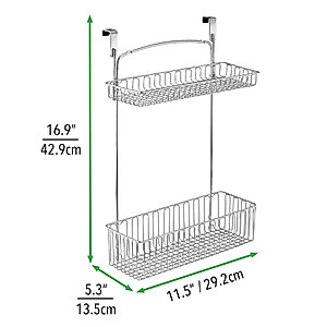 mDesign Steel Over Cabinet Kitchen Storage Organizer Holder or Basket - Hang Over Cabinet Doors in Kitchen, Pantry, Bathroom - Holds Dish Soap, Window Cleaner - Concerto Collection - Chrome
