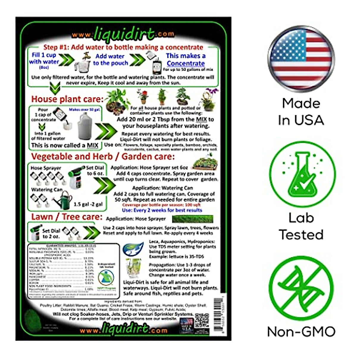 Liqui-Dirt Nano Powder All-Purpose Organic Complete Plant Food -18 Balanced Super Foods Blend of Vitamins Minerals Micro-Fungi and Bio-Organisms (50 Gallons)