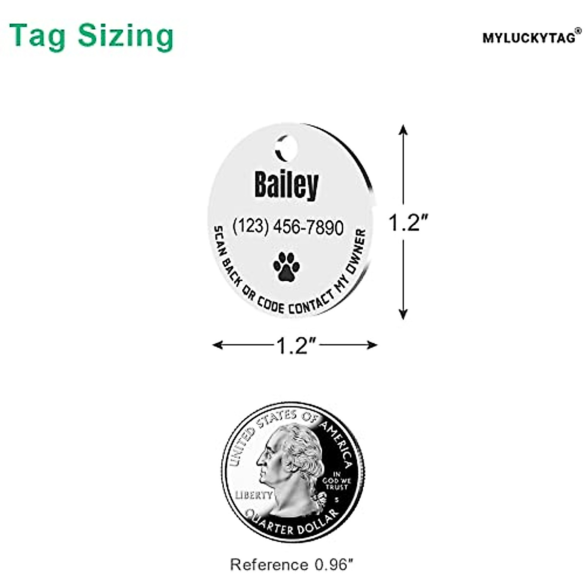 MYLUCKYTAG Personalized Pet ID Tags Dog Tags - Stainless Steel QR Code ID Tags - Pet Online Profile - Send Pet Location Alert Email When Scanning