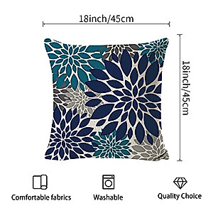 Set of 4 Decorative Throw Pillow Covers 18x18 Blue and Grey Modern Daisy Floral Pillow Covers for Living Room Farmhouse,Modern Simple Boho Cushion Bed Outdoor Home Decor