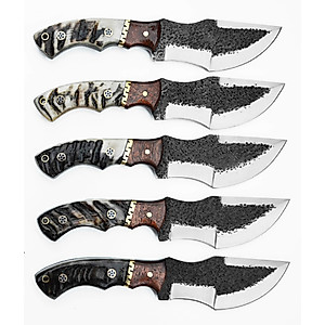 Whole Earth Supply D2 Tracker Hunting Knife Large Knives Survival Skinning Hammered Sheath Steel