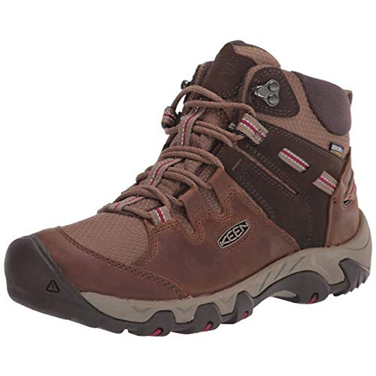 KEEN Women's Steens Mid Height Leather Waterproof Hiking Boots, Toasted Coconut/Tibetan Red, 10