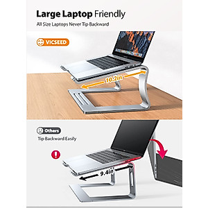 VICSEED 𝗨𝗽𝗴𝗿𝗮𝗱𝗲 [Large Laptops Friendly] Laptop Stand, Ergonomic Notebook Stand, Aluminum Adjustable Laptop Stand for Desk for MacBook Air/Pro, Acer, Dell, HP, Lenovo All 10-18 inch Laptops