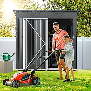DWVO Outdoor Storage Shed 5x3FT, Heavy Duty Metal Tool Sheds Storage House with Lockable Door & Air Vent for Garden, Patio, Lawn to Store Bikes, Trash Bins, Tools, Lawnmowers, Dark Gray