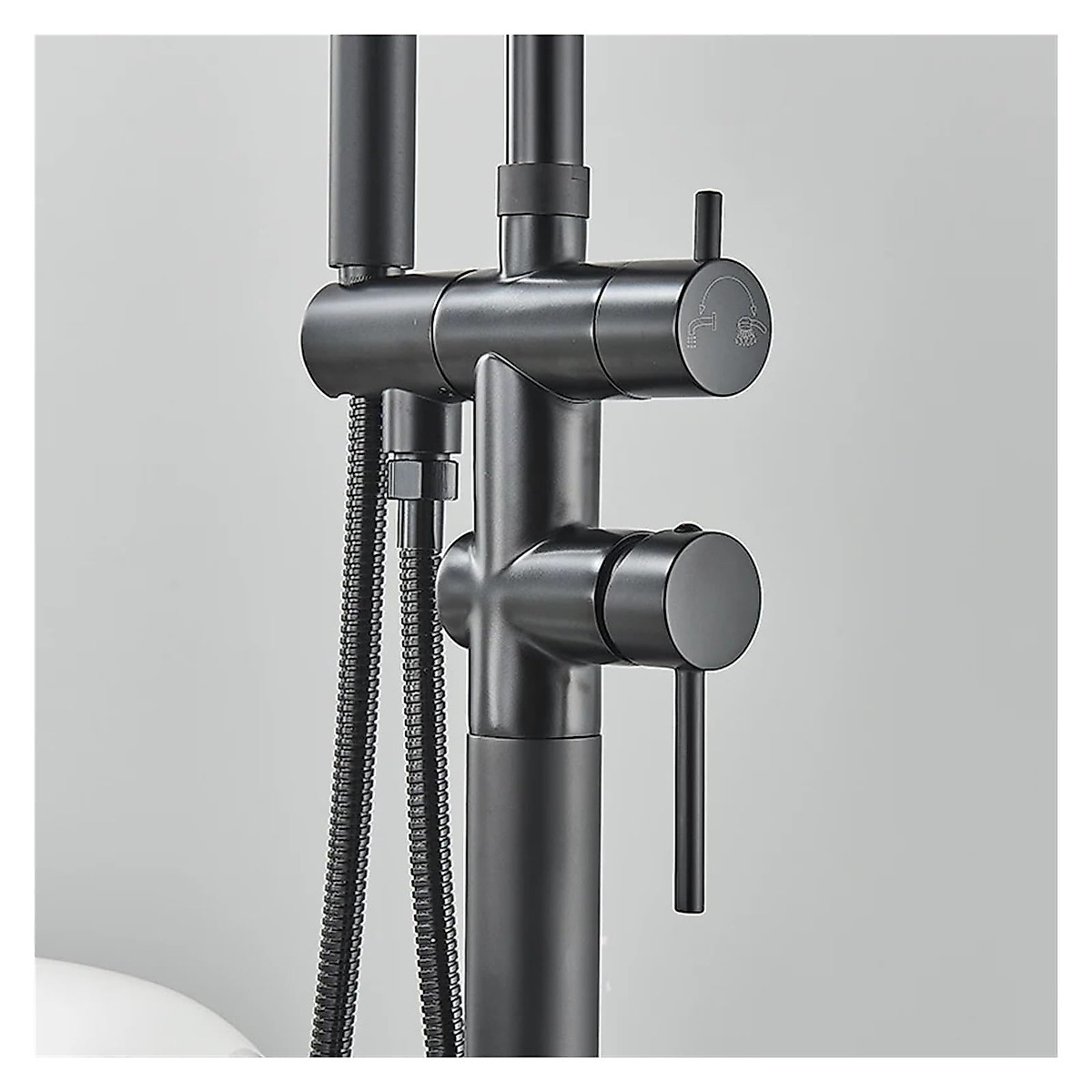 KXFXQTOT Bathtub shower set floor standing round with brass hand shower hot and cold faucet (Color : Polish gold B)