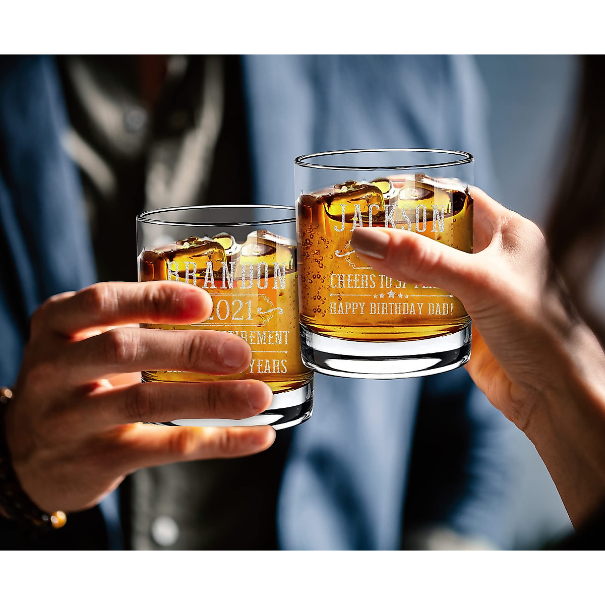 TEEAMORE Personalized Rocks Old Fashioned Initial Whiskey Glass Add Your Name Text Year Cocktail Glasses Gift 10.25oz