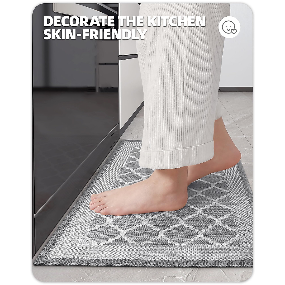 Color G Kitchen Rugs Mats Sets of 2, Non Skid Washable Kitchen Runner Rug for Floor, Front of Sink, Laundry Room, Non Slip Absorbent Rug and Mat Set, 17"x29"+17"x59", Grey