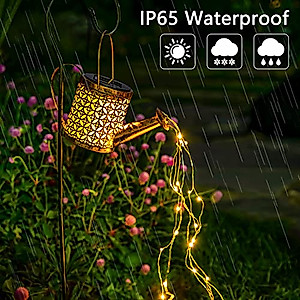 EGOBOO Solar Watering Can with Waterfall Lights, Waterproof Lawn Hanging Twinkle Warm Landscape Solar Powered Lamps Outdoor Garden Yard (Copper)