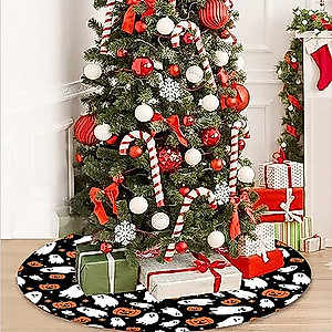 Halloween Tree Skirt Black Halloween Ghost Pumpkins Tree Skirt 48 Inch Halloween Tree Skirts Tree Mat for Halloween Indoor Outdoor Decorations