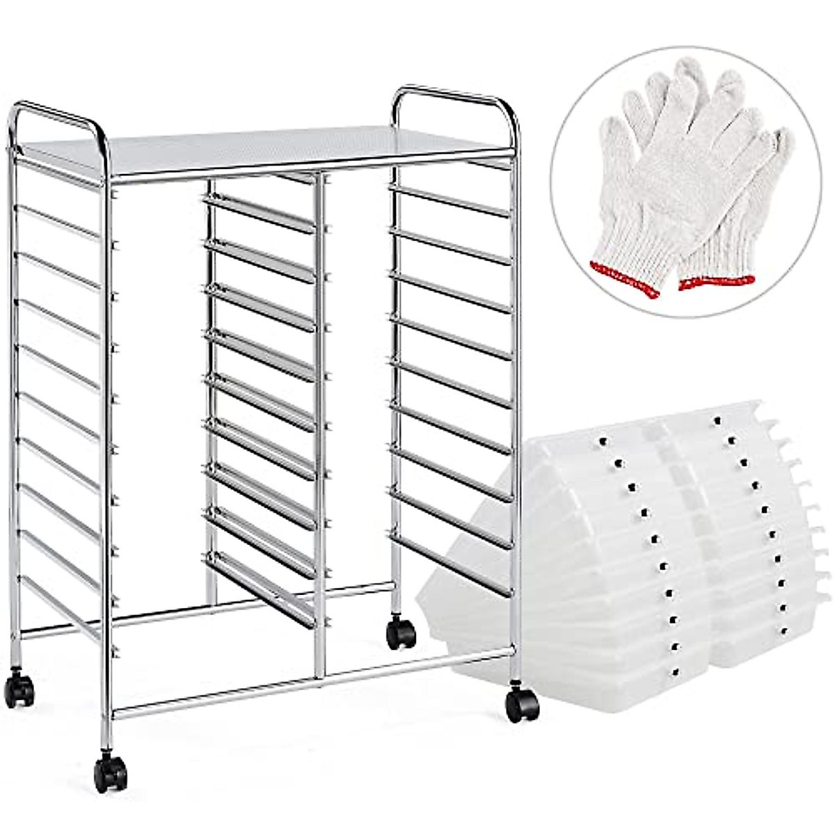 Yaheetech 20 Drawers Rolling Storage Cart Multipurpose Movable Organizer Cart Tools Scrapbook Paper Organizer on Wheels, White