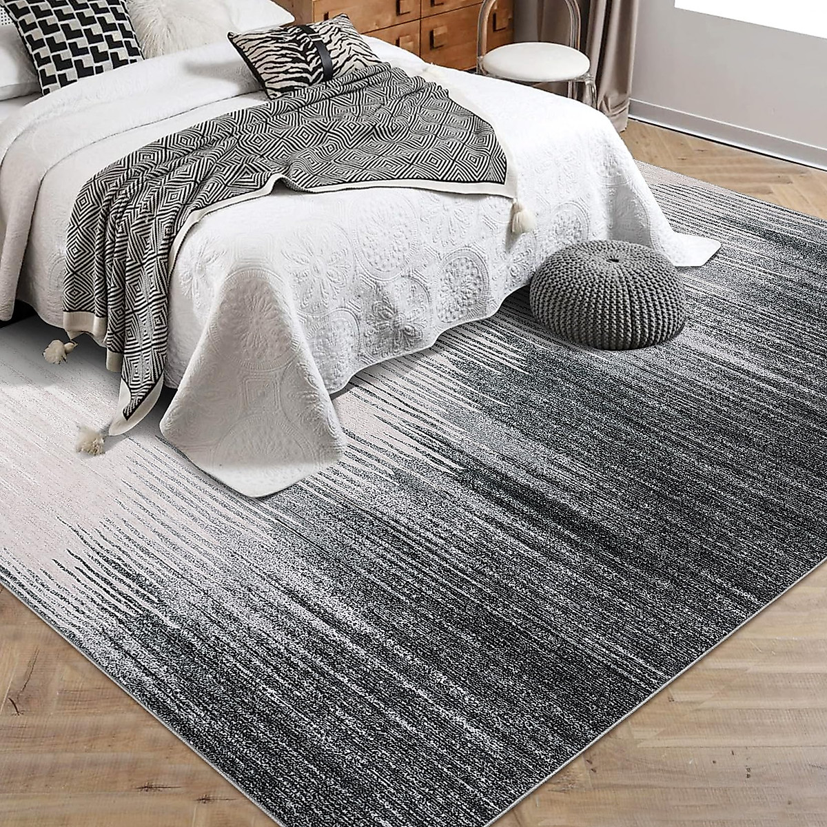 8 * 10ft Modern Abstract Area Rug, Soft Non-Slip Low Pile Machine Washable Indoor Rug for Entryway, Living Room, and Bedroom, Grey
